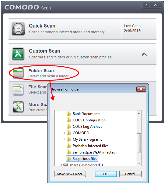 Scan a Folder, Virus Scan, Scan For Virus | Comodo Client - Security | COMODO
